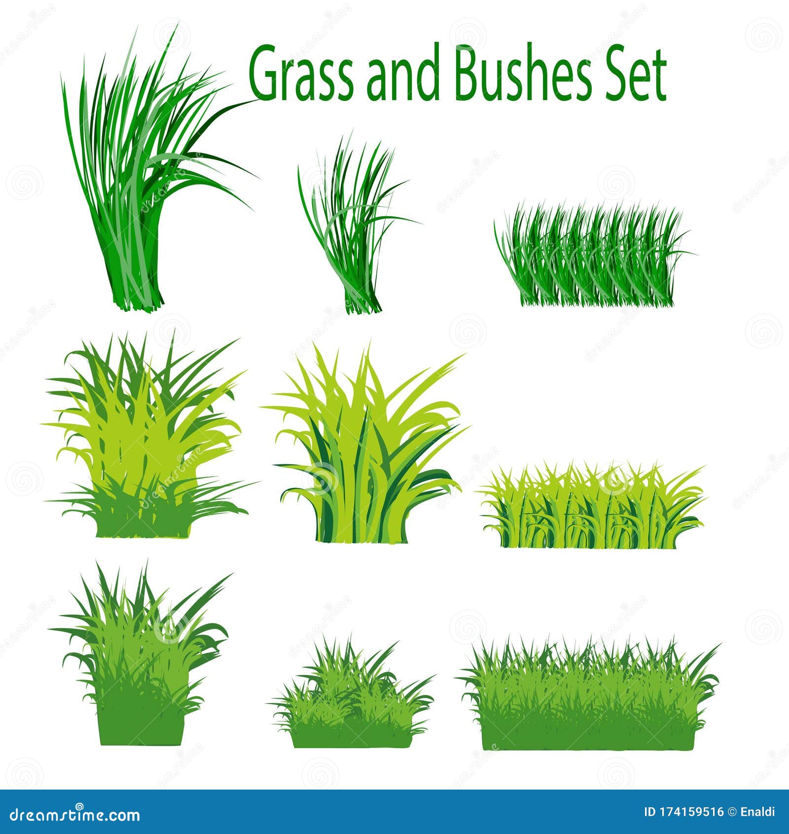 Grass and Bushes Outdoor Landscape Elements Stock Illustration ...