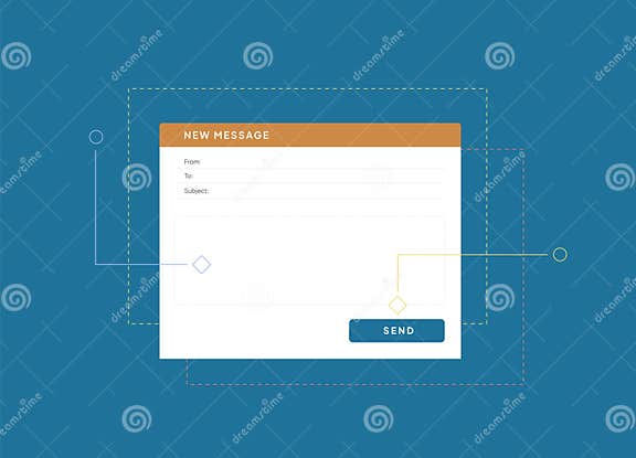 Blank Email Window Template. New Message Interface Mockup on Blue ...