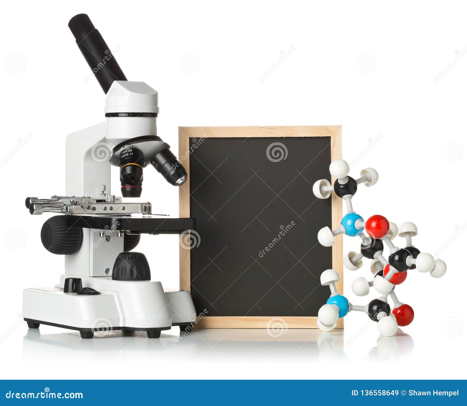 Blank, Empty, Black Chalkboard with Microscope, Molecule Model and DNA ... Blank, Empty, Black Chalkboard with Microscope, Molecule Model and DNA ...