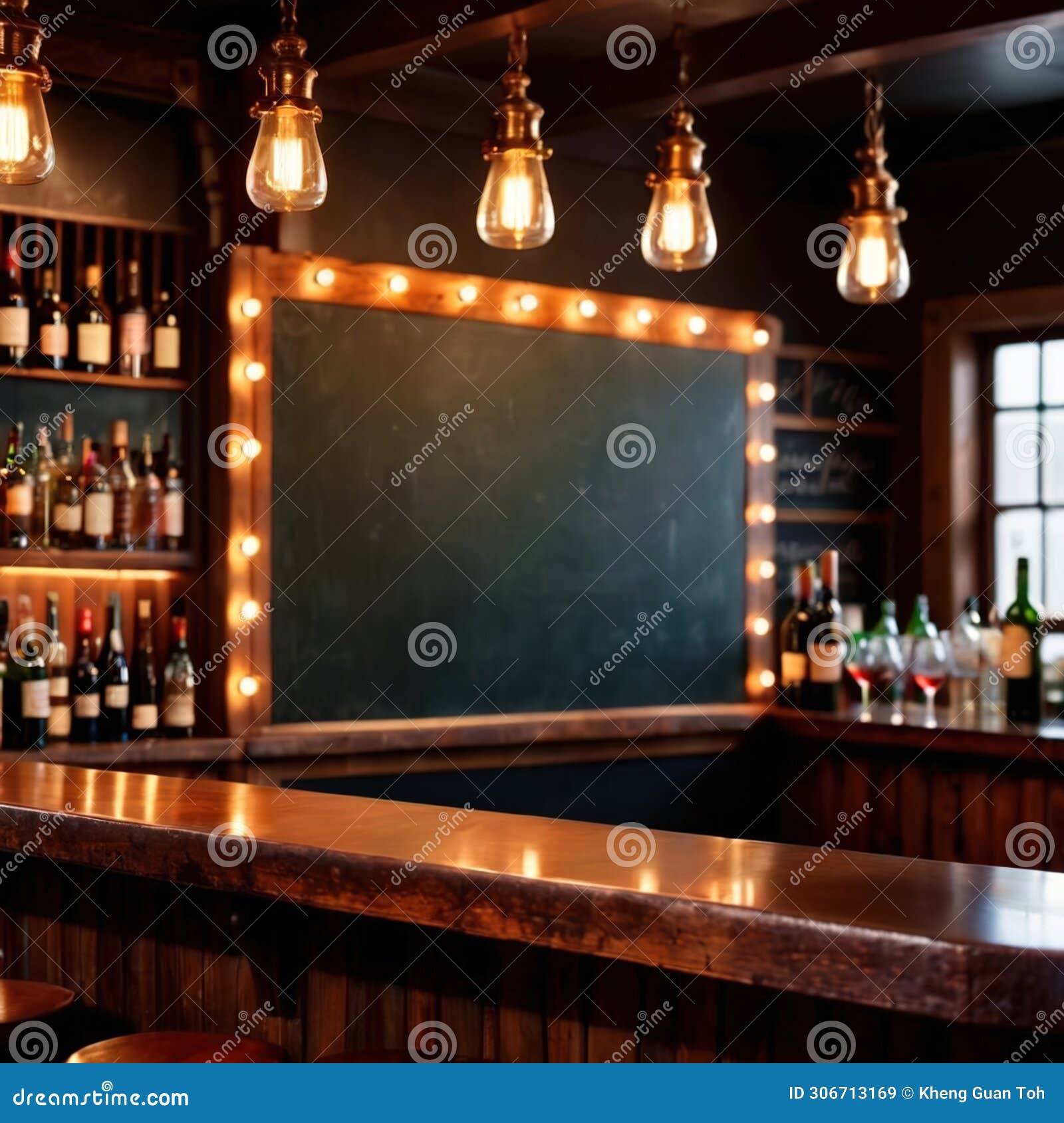 Blank, Empty Blackboard Sign on Wall Behind Bar in Restaurant Stock ...