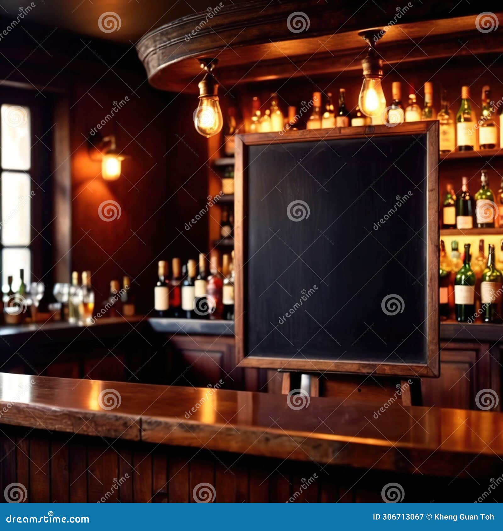 Blank, Empty Blackboard Sign on Wall Behind Bar in Restaurant Stock ...