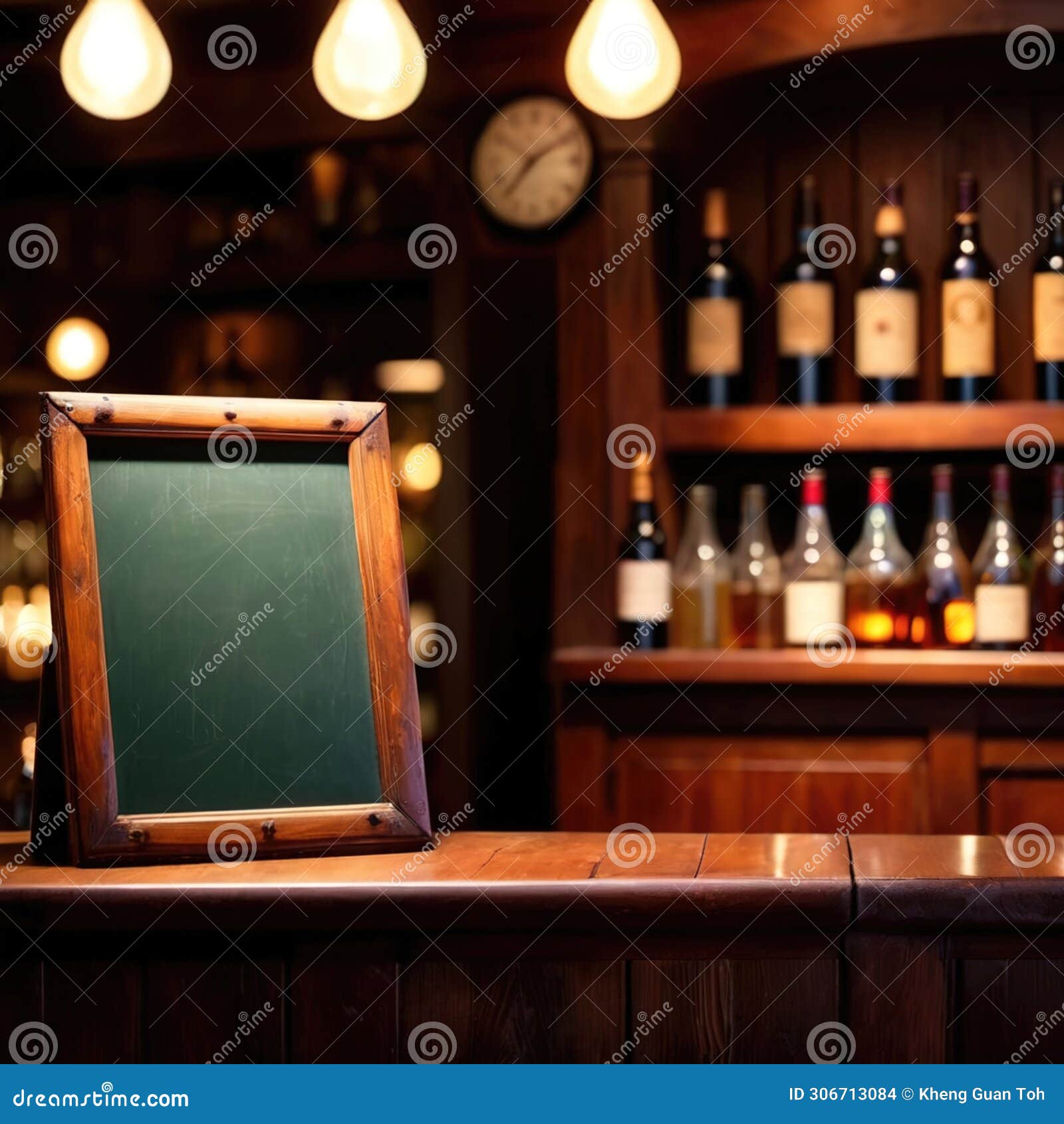 Blank, Empty Blackboard Sign on Wall Behind Bar in Restaurant Stock ...