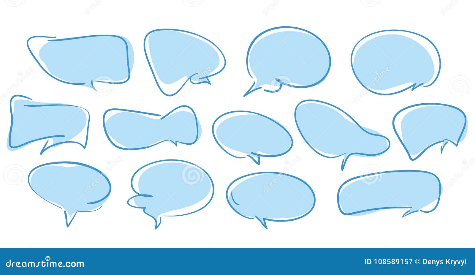 Blank Empty Blue Hand-drawn Speech Bubbles on White Background Stock ...