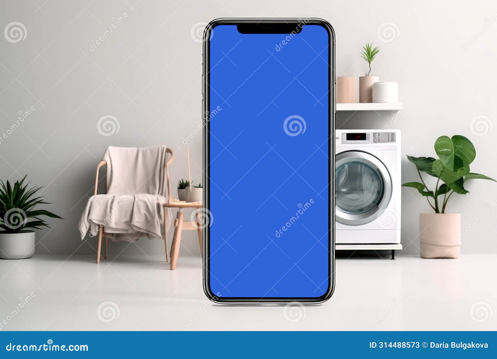 Blank, Empty Blue Screen Smartphone Foreground with Modern Washing ...