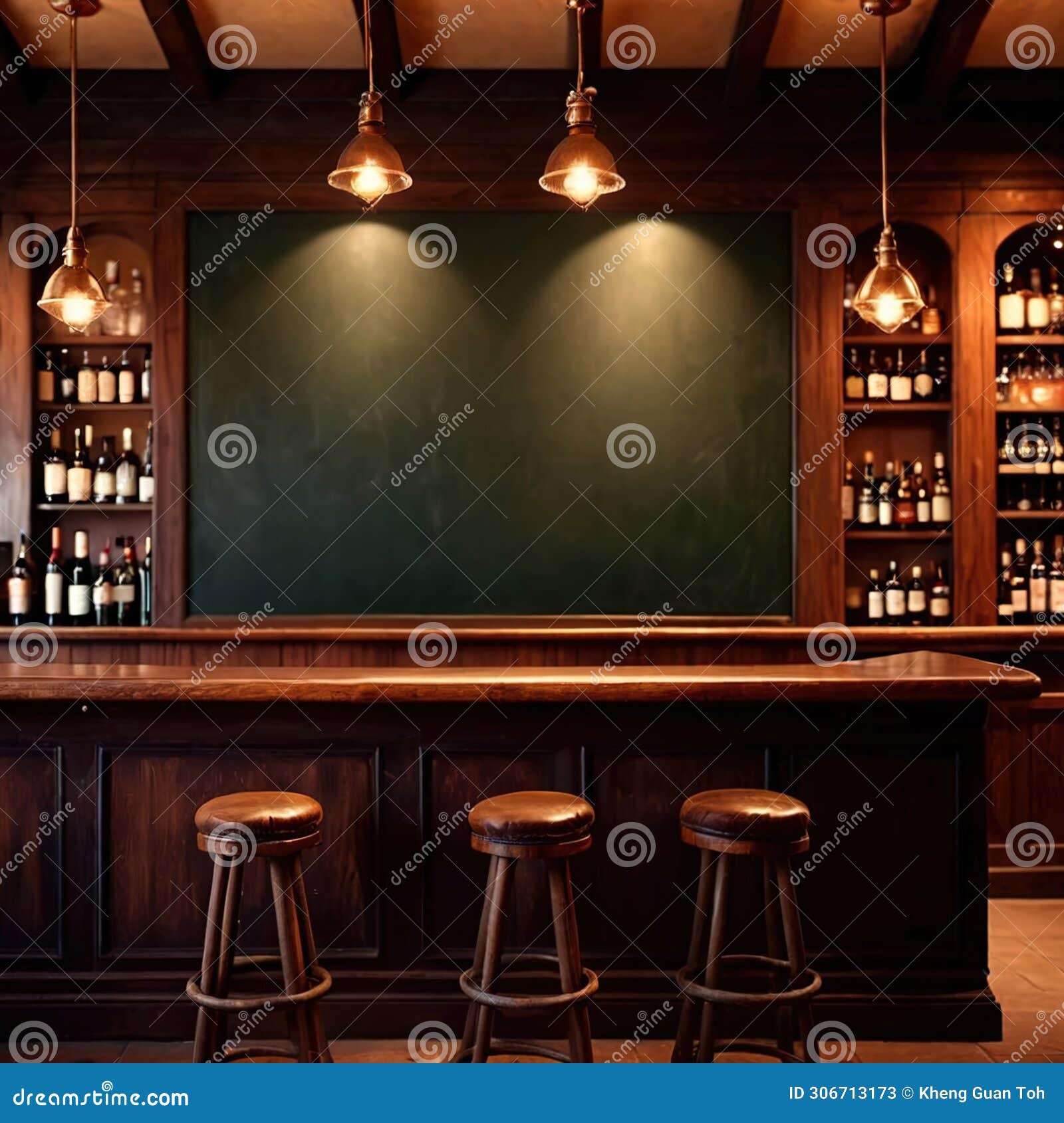 Blank, Empty Blackboard Sign on Wall Behind Bar in Restaurant Stock ...