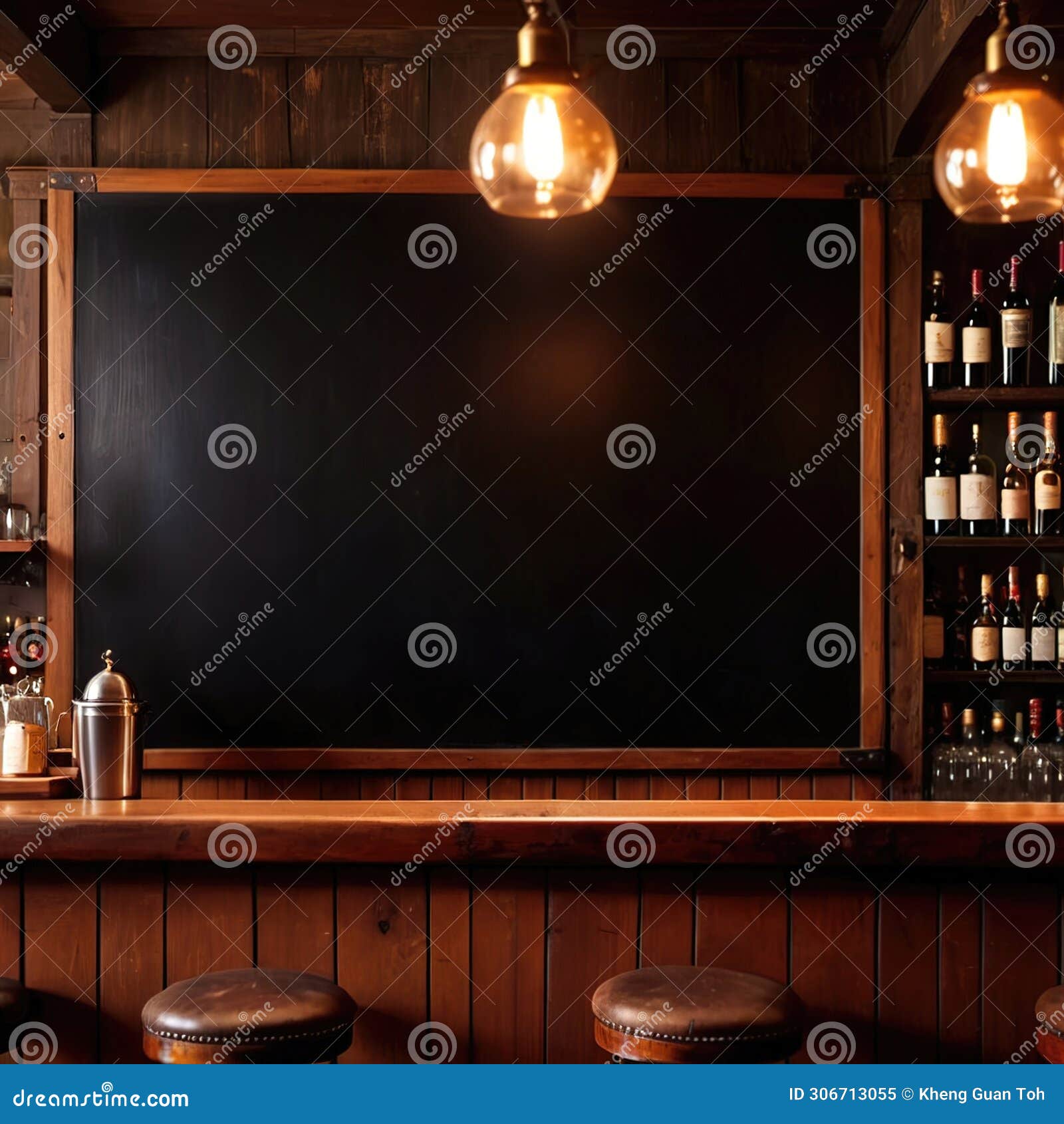Blank, Empty Blackboard Sign on Wall Behind Bar in Restaurant Stock ...
