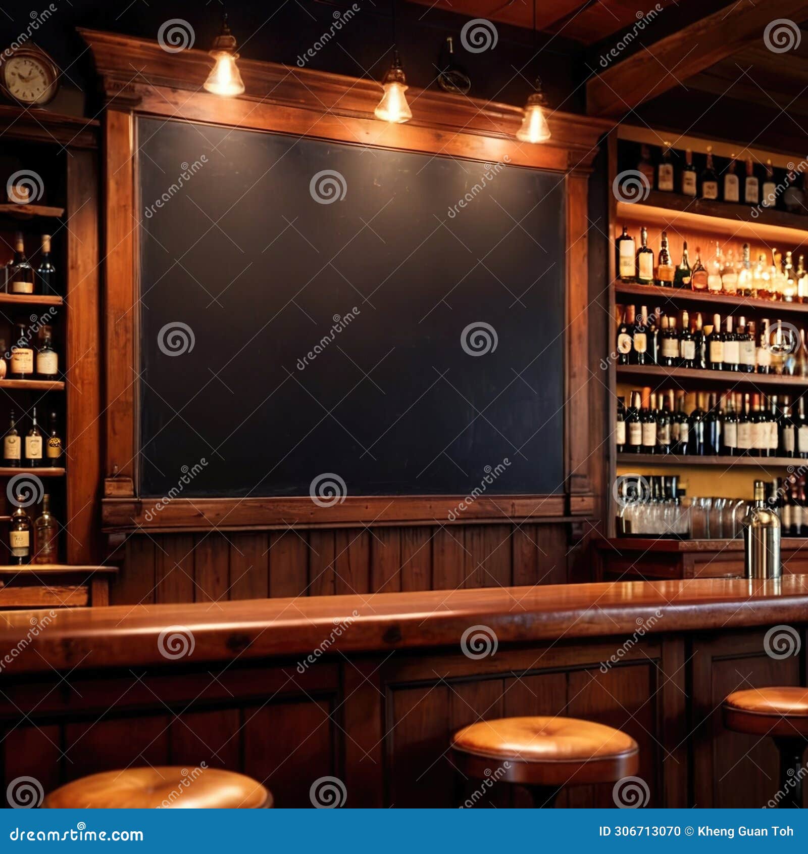 Blank, Empty Blackboard Sign on Wall Behind Bar in Restaurant Stock ...