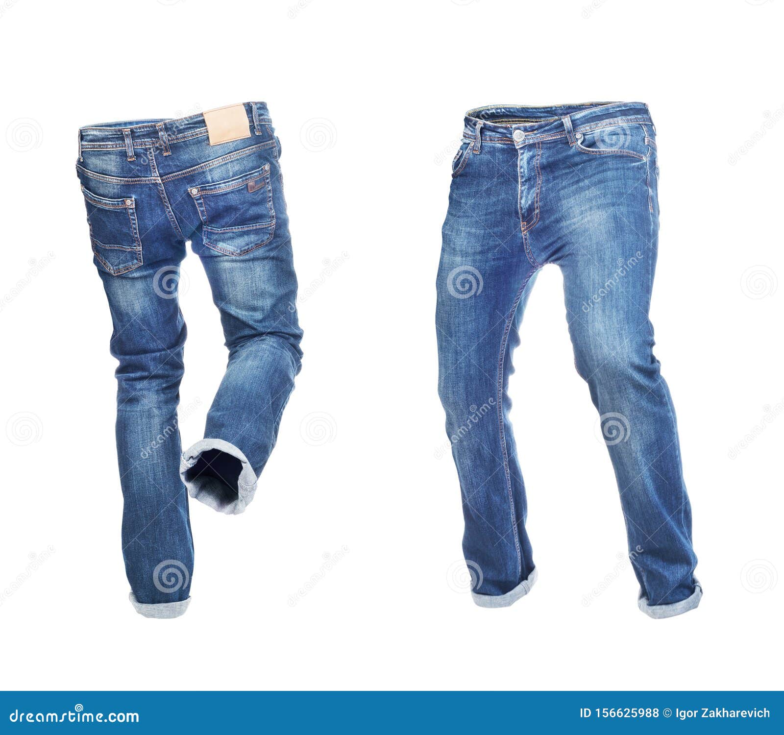 Blank Empty Jeans Pants Frontside and Backside in Moving Stock Photo ...