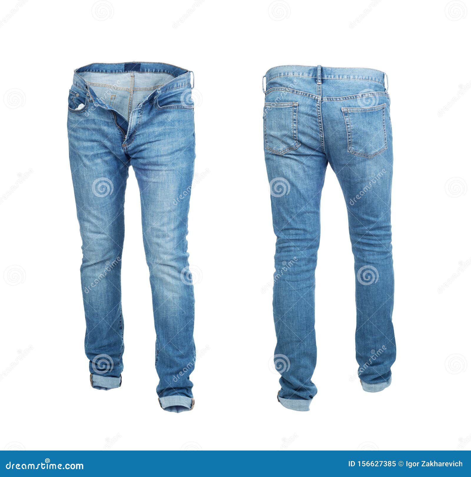 Blank Empty Jeans Pants Frontside and Backside in Moving Isolated Stock ...
