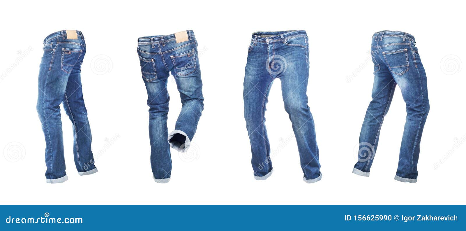 Blank Empty Jeans Pants Leftside, Rightside, Frontside and Backside in ...