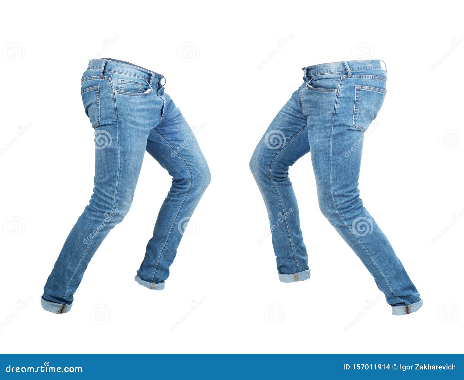 Blank Empty Jeans Pants Leftside and Rightside in Moving Stock Photo ...