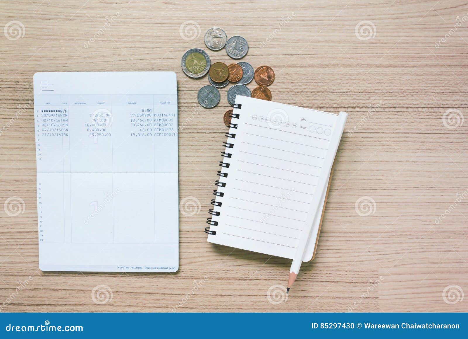Blank or Empty Note Book and Pencil with Book Bank Account and C Stock ...