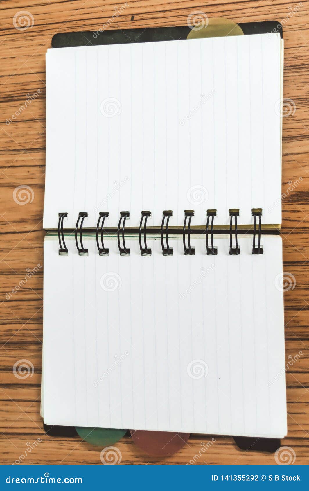 Blank Empty Notepad on a Wood Table. Top View Image of Open Pocket ...