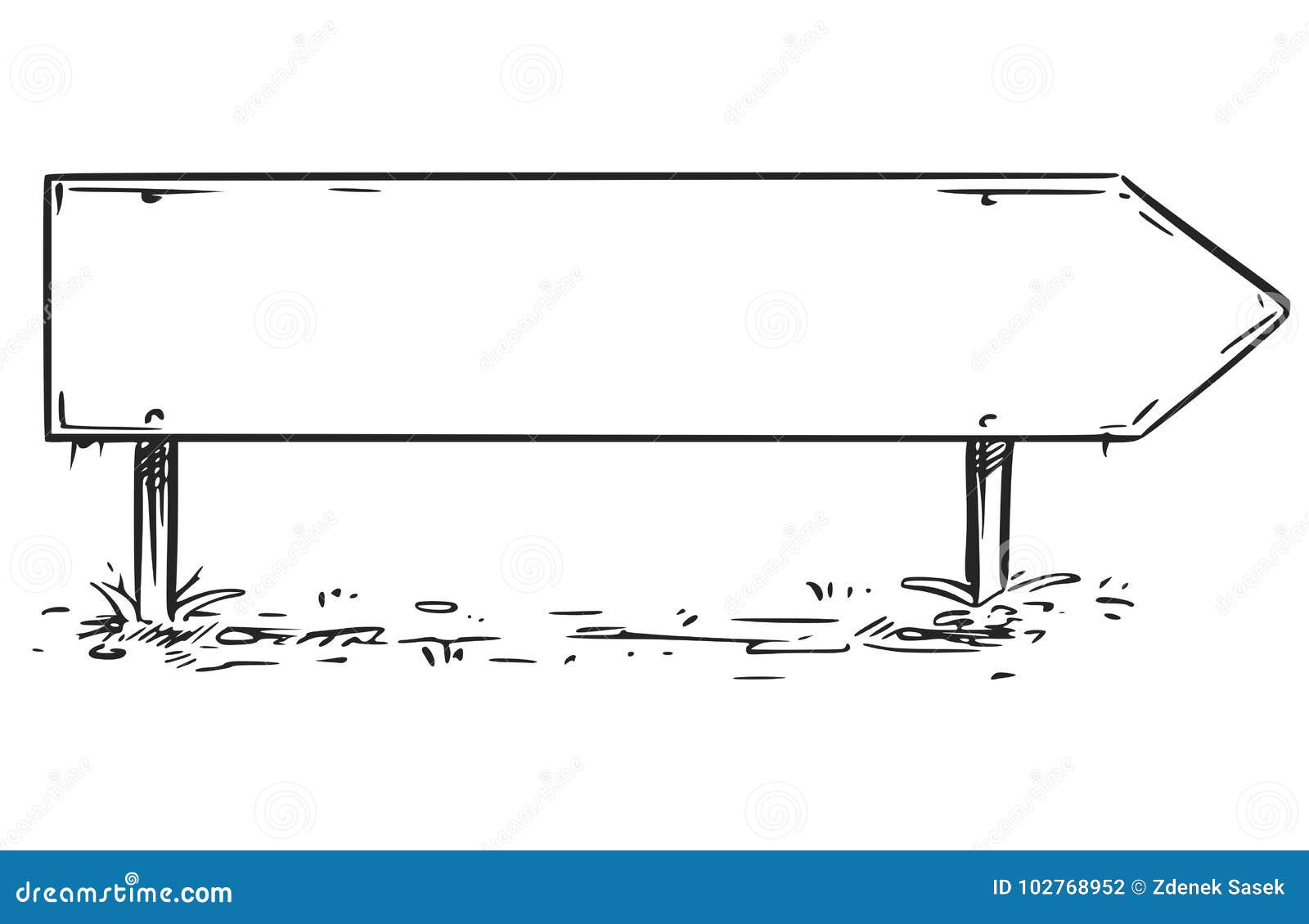 Blank Empty Road Arrow Sign Drawing Stock Vector - Illustration of ...