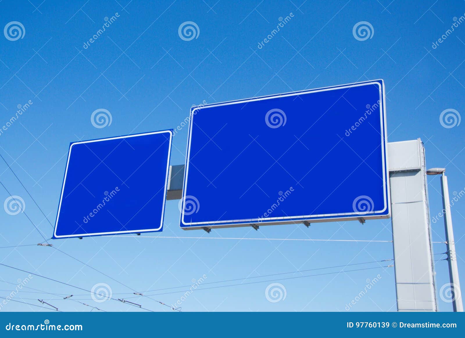 Blank Empty Road Blue Signs Stock Image - Image of blue, communication ...