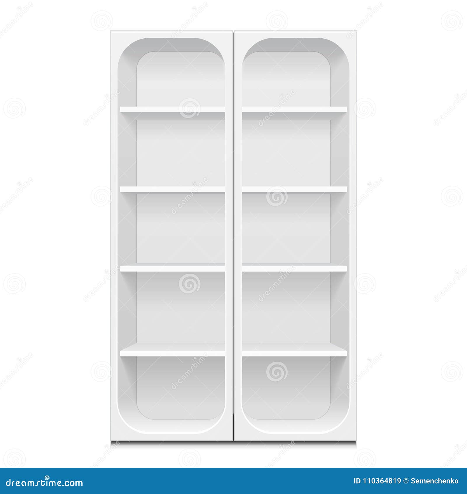 Blank Empty Rounded Showcase Display with Retail Shelves. 3D. Front ...