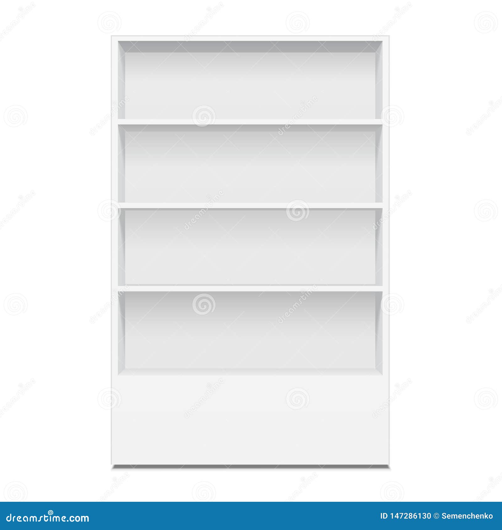 Blank Empty Showcase Display with Retail Shelves. 3D. Front View. Mock ...