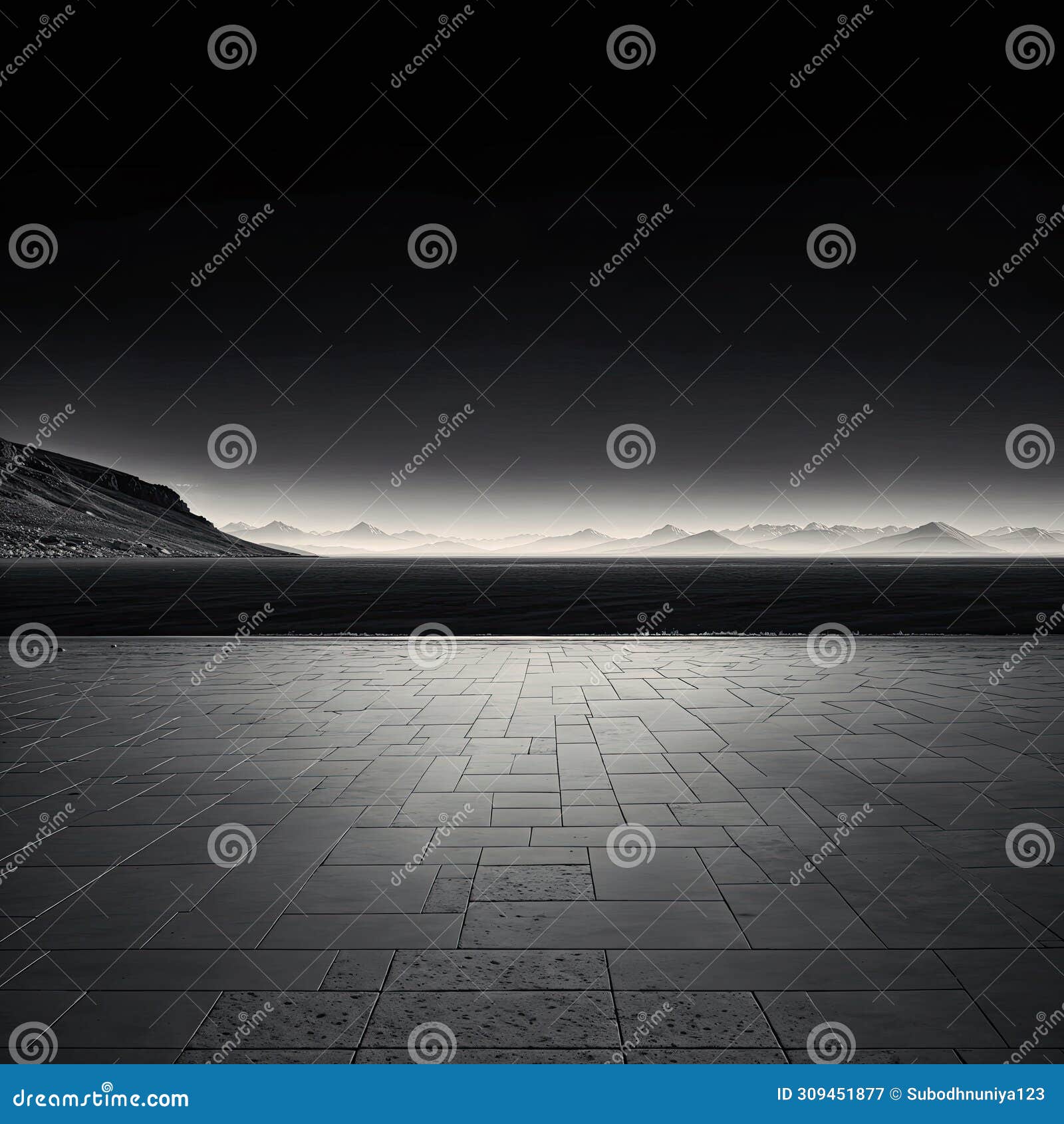 Blank Empty Space with Tile and Moutians in Distance Stock Illustration ...