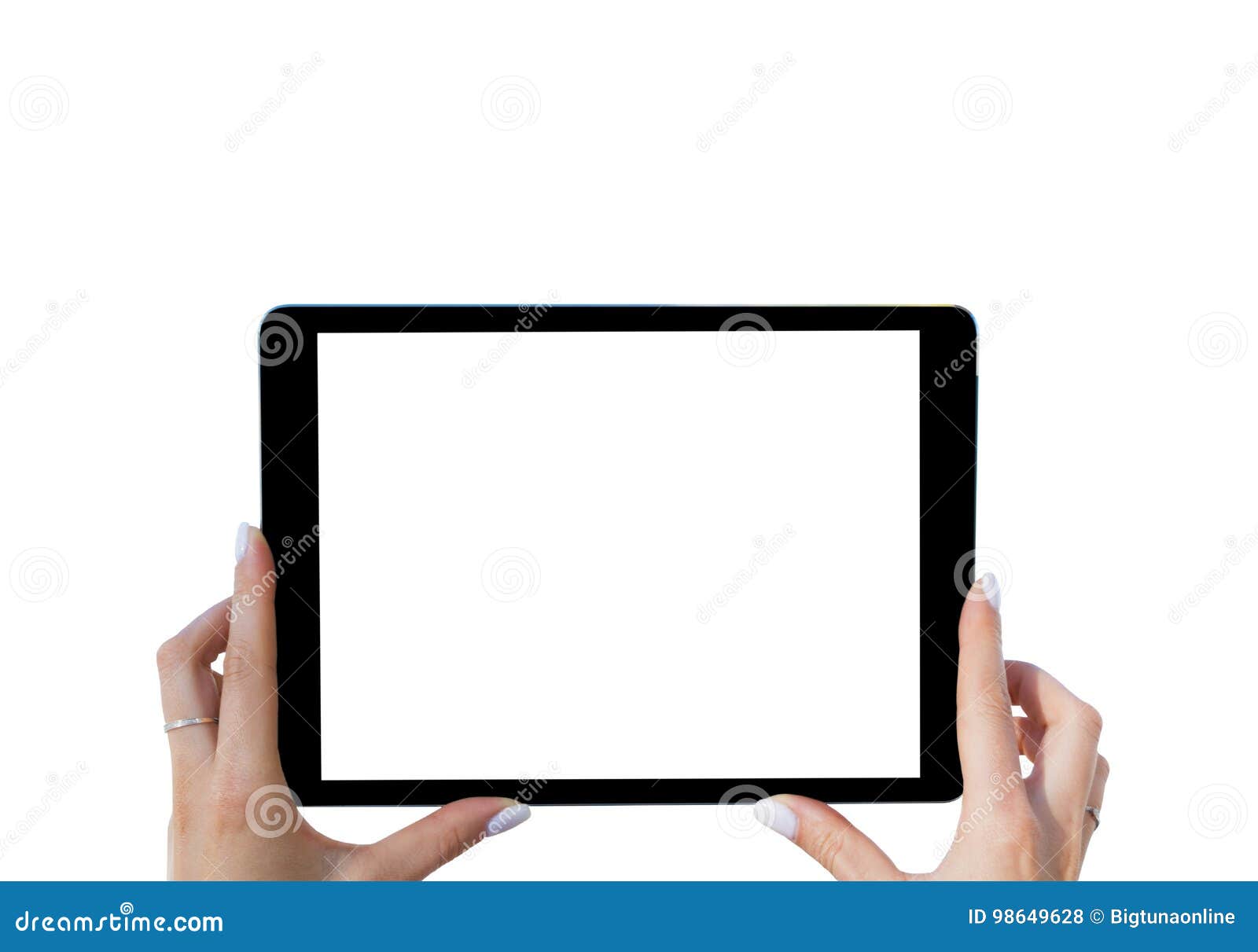 Blank Empty Tablet Computer in the Hands of Girl. Isolated on White ...