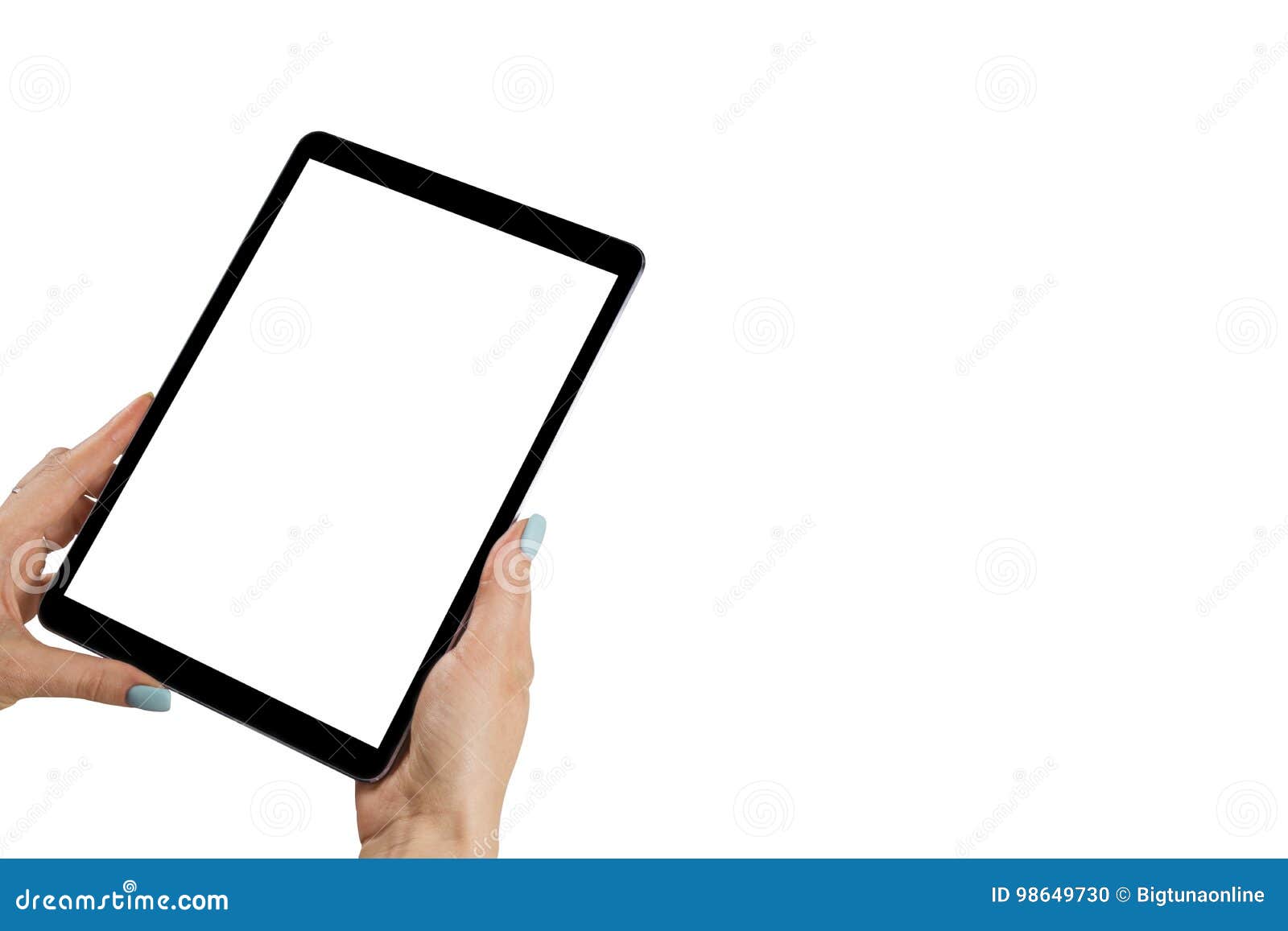 Blank Empty Tablet Computer in the Hands of Girl. Isolated on White ...