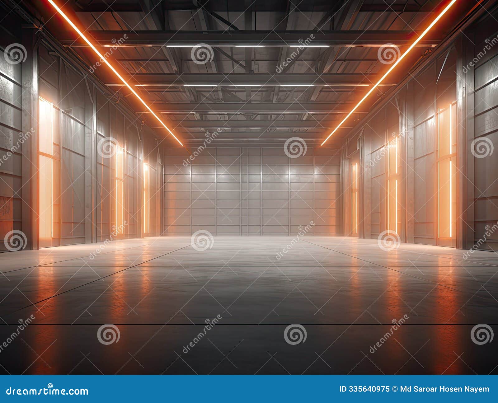 Blank Empty Warehouse with Glowing Neon Lights in the Corner Stock ...