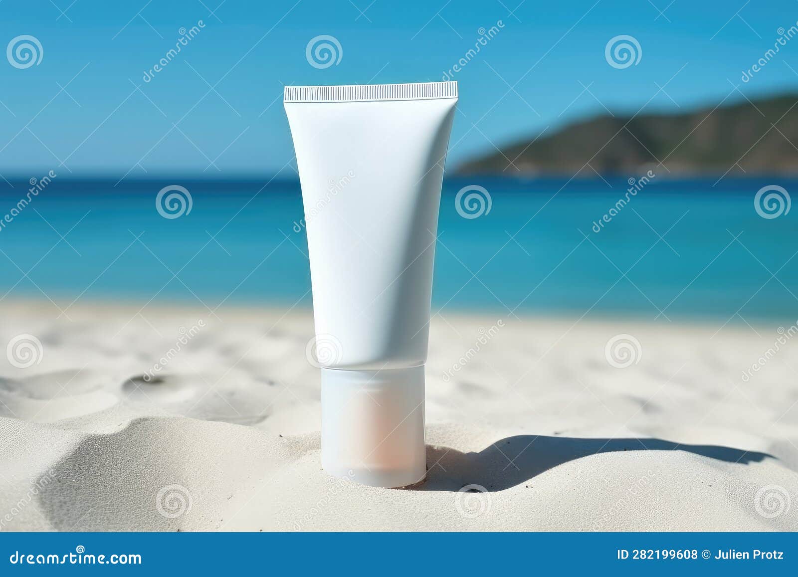 Blank Empty White Plastic Tube Sunscreen Lotion on Sand Stock ...