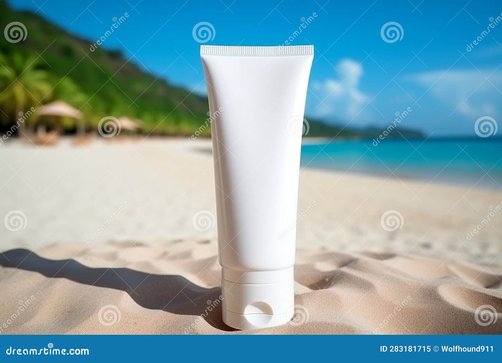 Blank Empty White Plastic Tube. Sunscreen Lotion on Sandy Beach. AI ...