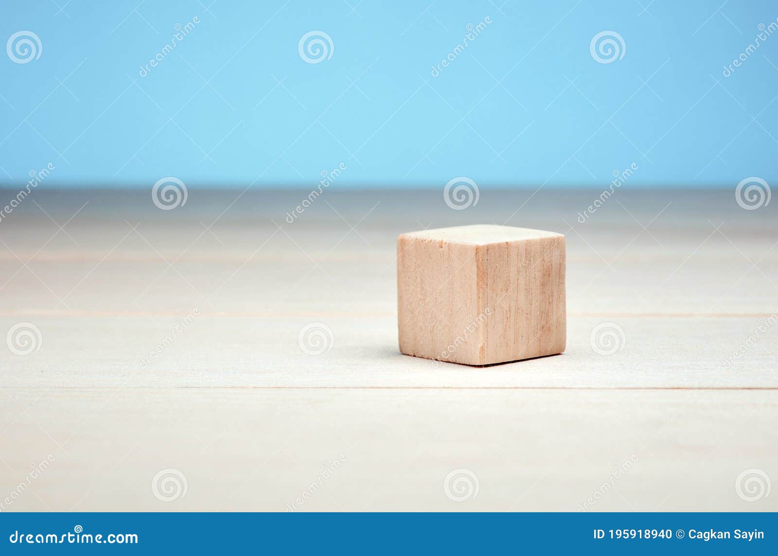 Blank Empty Wooden Block or Cube on Blue Background Stock Photo - Image ...