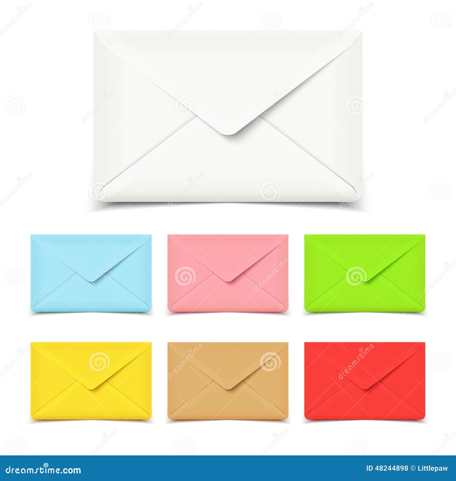 Blank Envelopes on White, Set of Various Colors Stock Vector ...