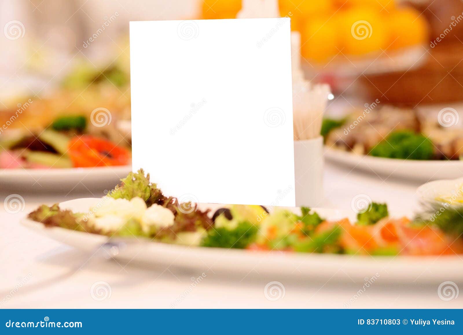 Blank Event Guest Card on Restaurant Table Stock Image - Image of party ...