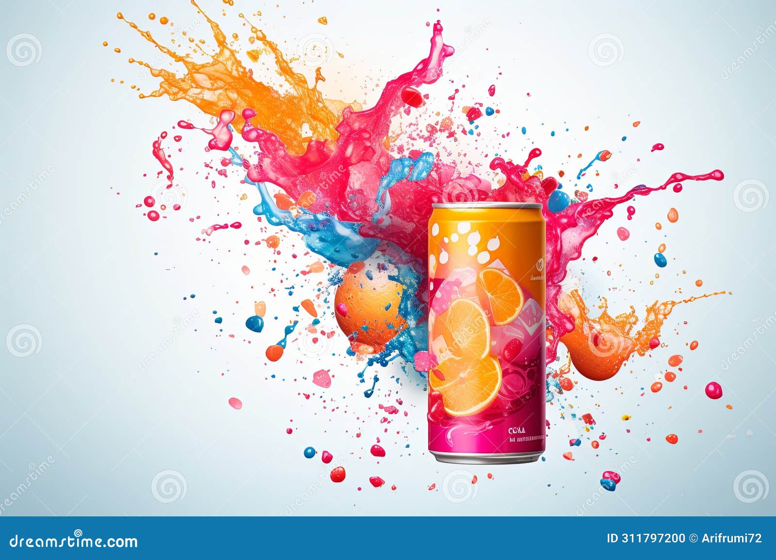 Blank Fizzy Packaging Colorful Can Mockup with Water Drop on a Abstract ...