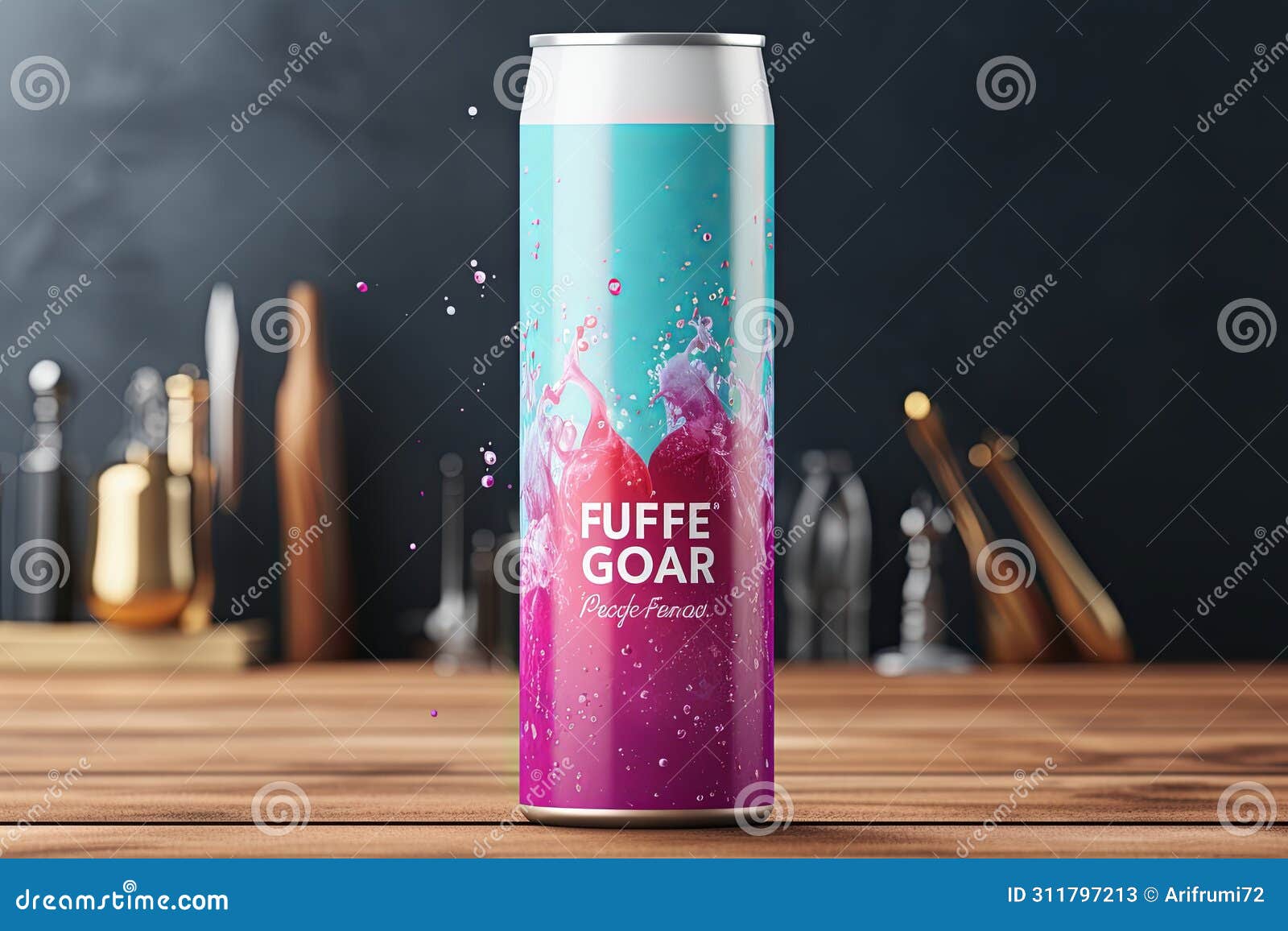 Blank Fizzy Packaging Colorful Can Mockup with Water Drop on a Abstract ...