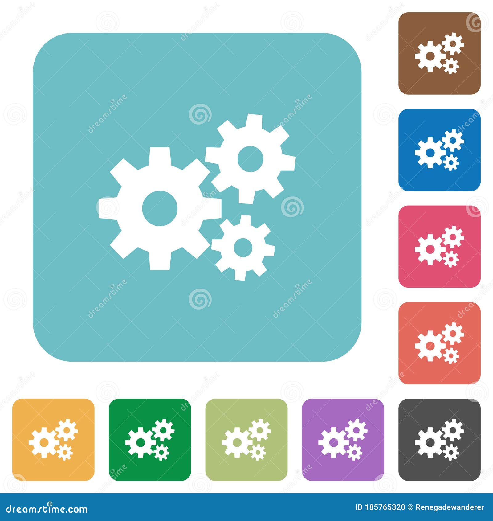 Flat Gears Icons on Rounded Square Color Backgrounds Stock Vector ...