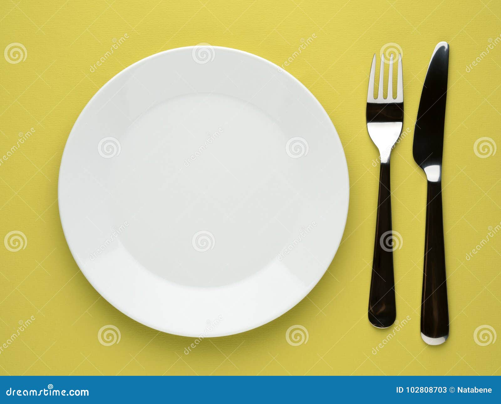 Blank Flat Plate, Knife, Fork Stock Image - Image of clean, serving ...