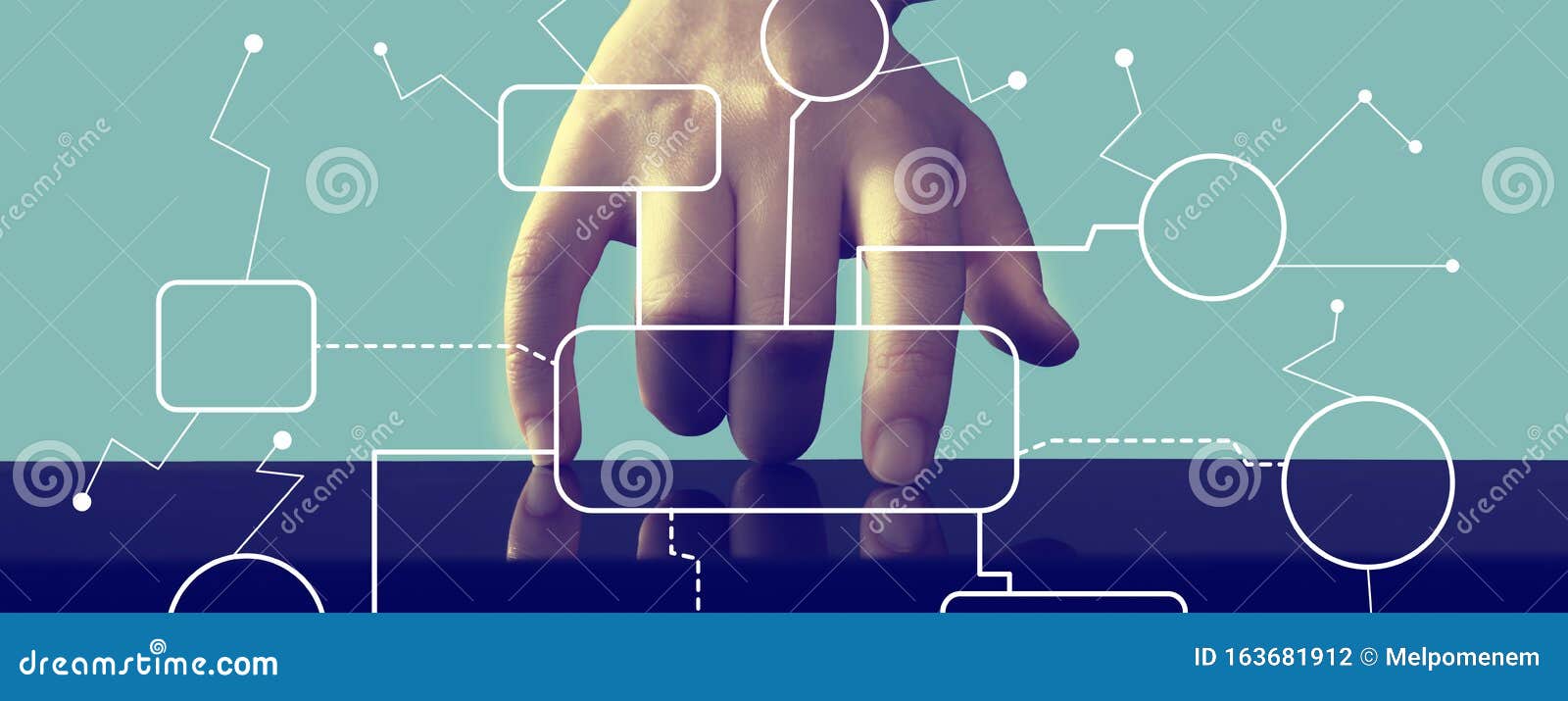 Flowchart with Hand Pressing a Screen Stock Photo - Image of digital ...