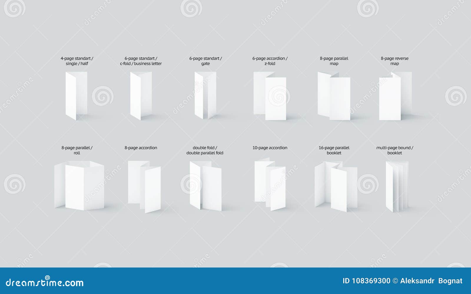 Blank Flyers And Booklets Mockups Types Set With Names Stock Photo ...