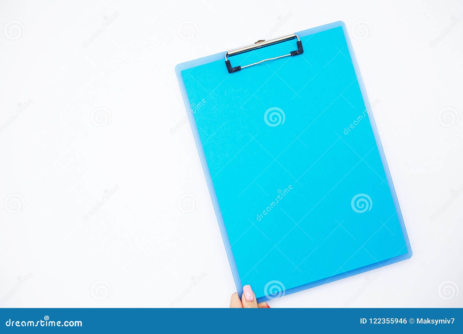 Blank Folder with Blue Paper. Hand that Holding Folder and Pen O Stock ...