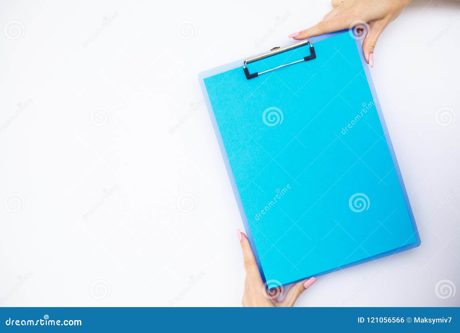 Blank Folder with Blue Paper. Hand that Holding Folder and Pen O Stock ...