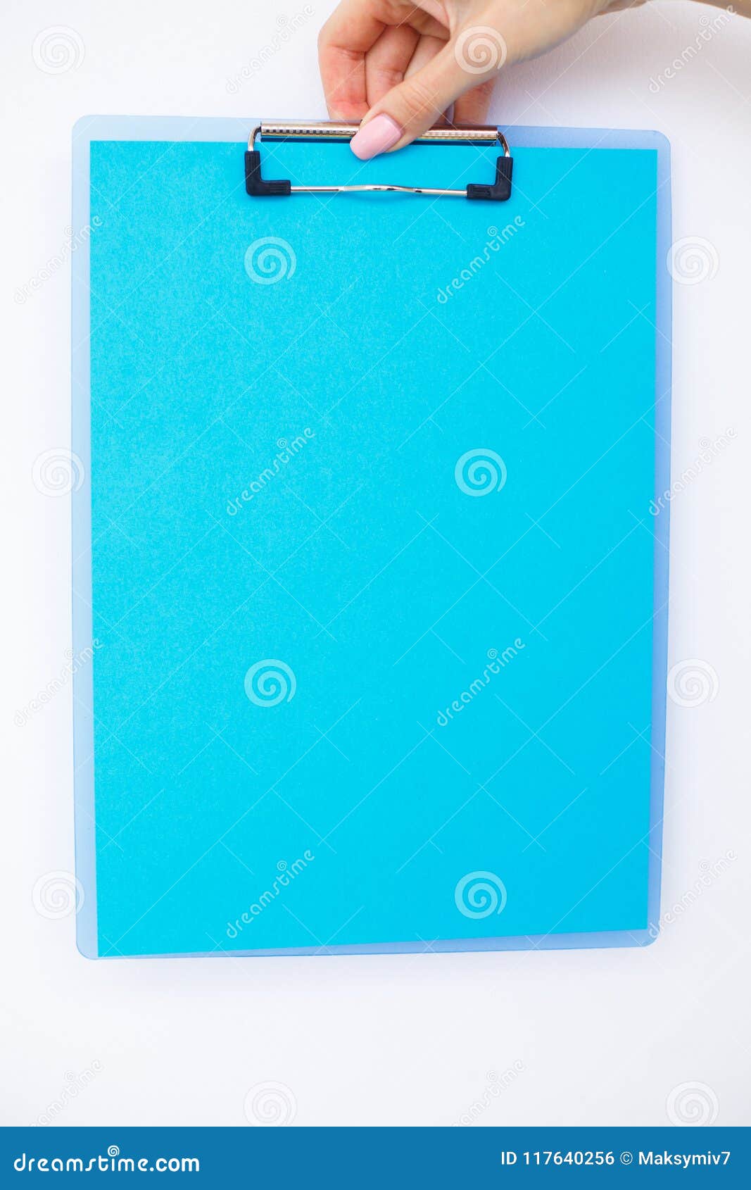 Blank Folder with Blue Paper. Hand that Holding Folder and Pen on White ...