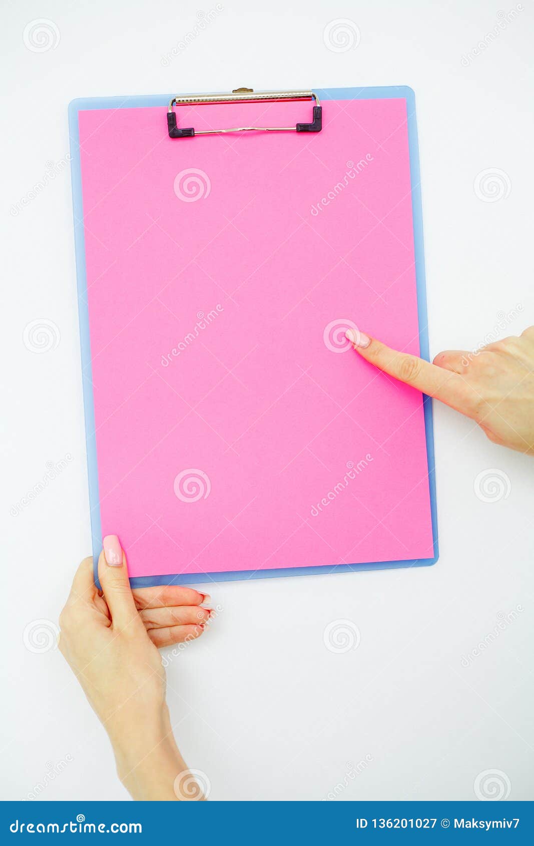 Blank Folder with Pink Paper. Hand that Holding Folder and Handle on ...
