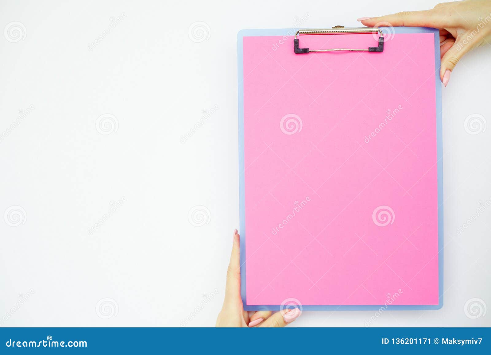 Blank Folder with Pink Paper. Hand that Holding Folder and Handle on ...