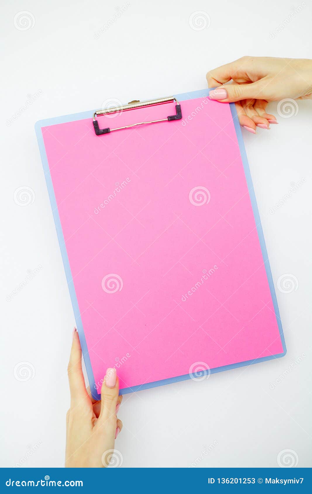 Blank Folder with Pink Paper. Hand that Holding Folder and Handle on ...