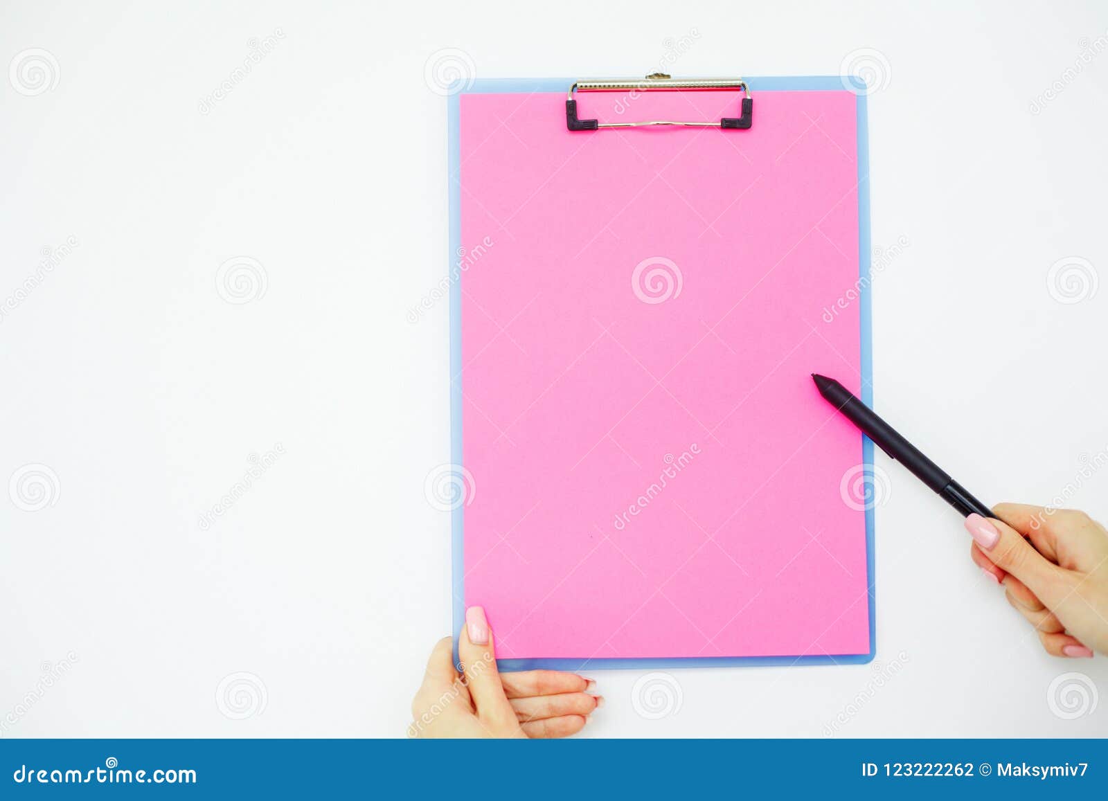 Blank Folder with Pink Paper. Hand that Holding Folder and Handle on ...