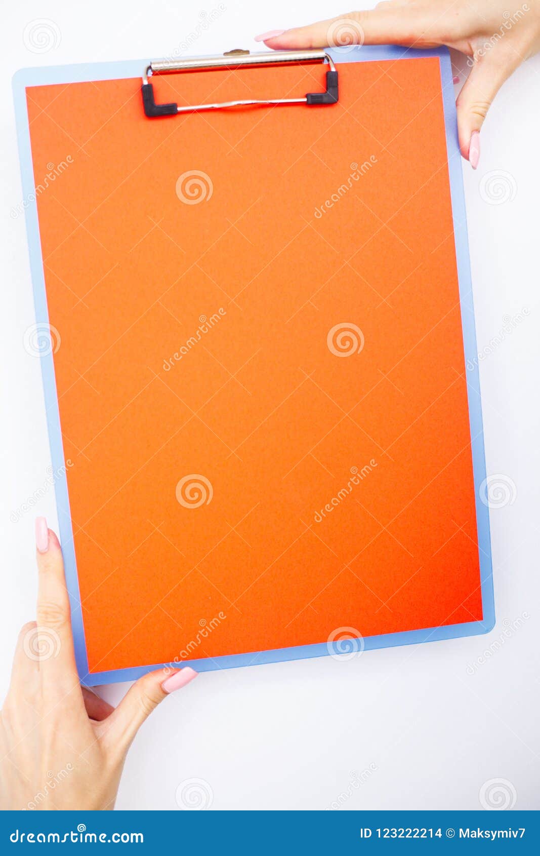 Blank Folder with Red Paper. Hand that Holding Folder and Pen on Stock ...