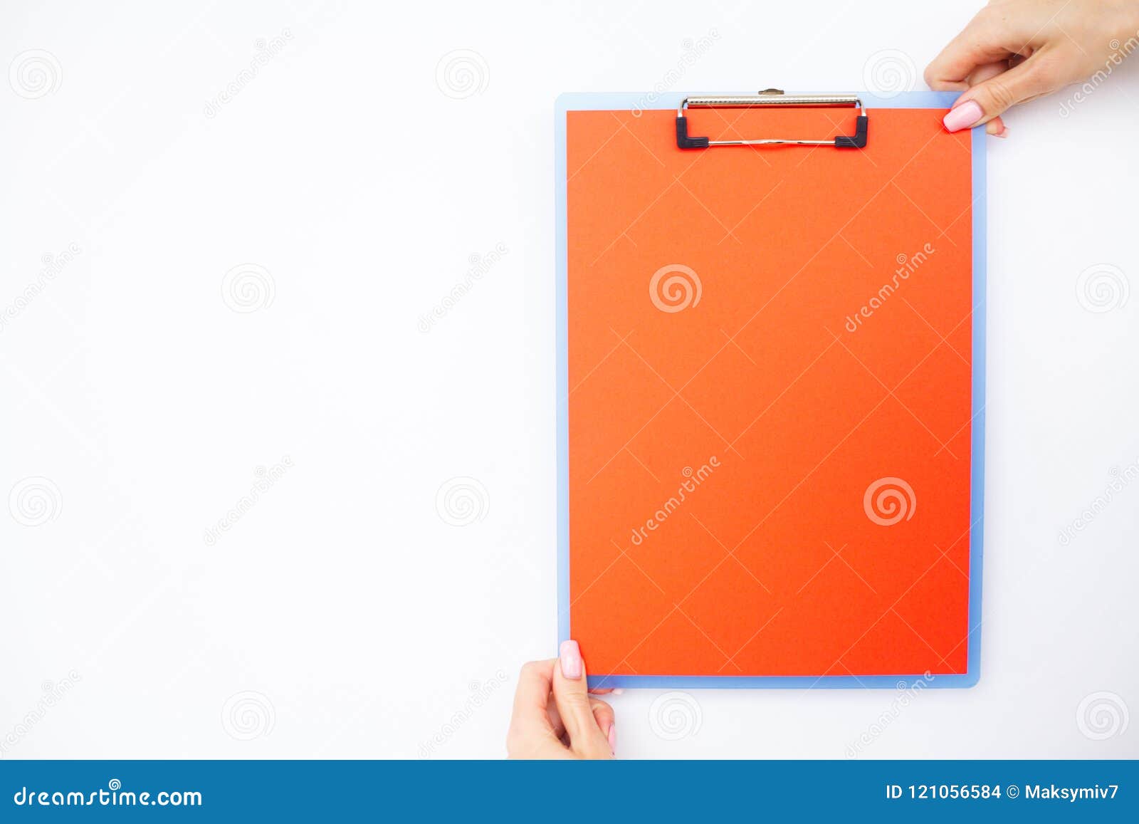 Blank Folder with Red Paper. Hand that Holding Folder and Pen on Stock ...