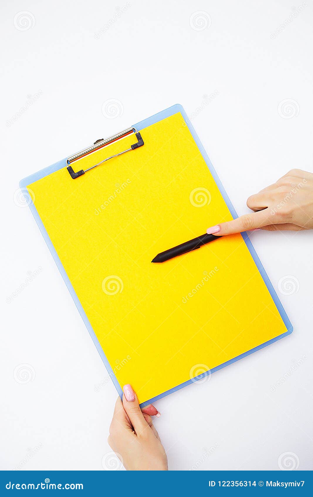 Blank Folder with Yellow Paper. Hand that Holding Folder and Han Stock ...
