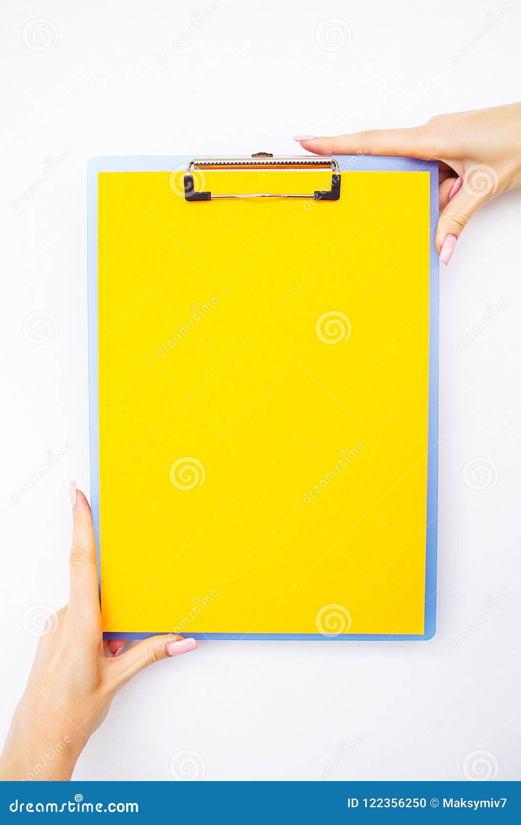 Blank Folder with Yellow Paper. Hand that Holding Folder and Han Stock ...