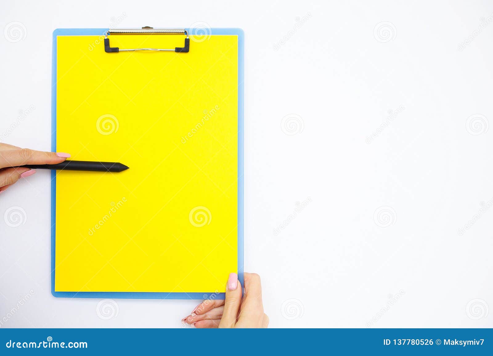 Blank Folder with Yellow Paper. Hand that Holding Folder and Handle on ...