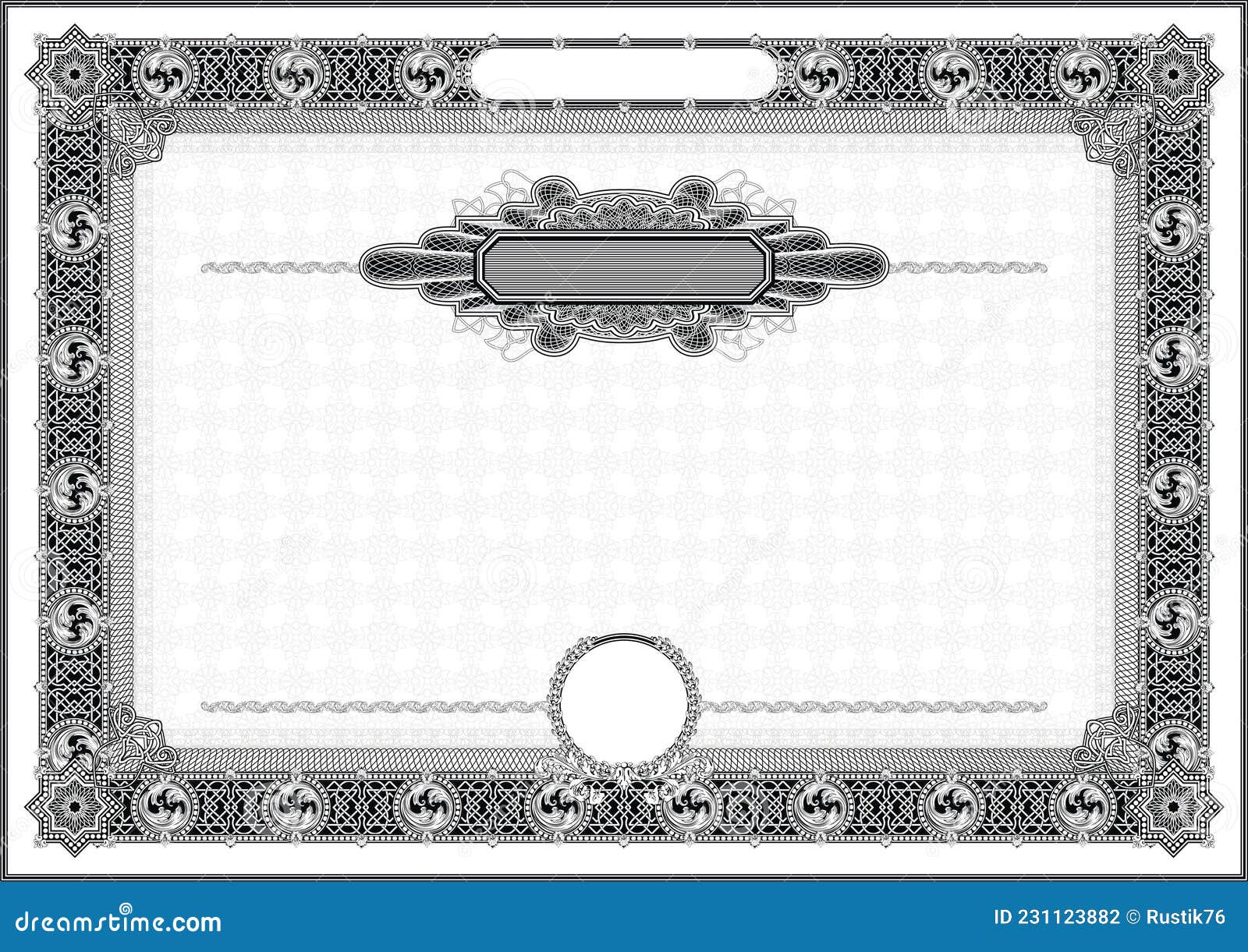 Arabic Style Certificate Blank Horizontal Black Stock Illustration ...