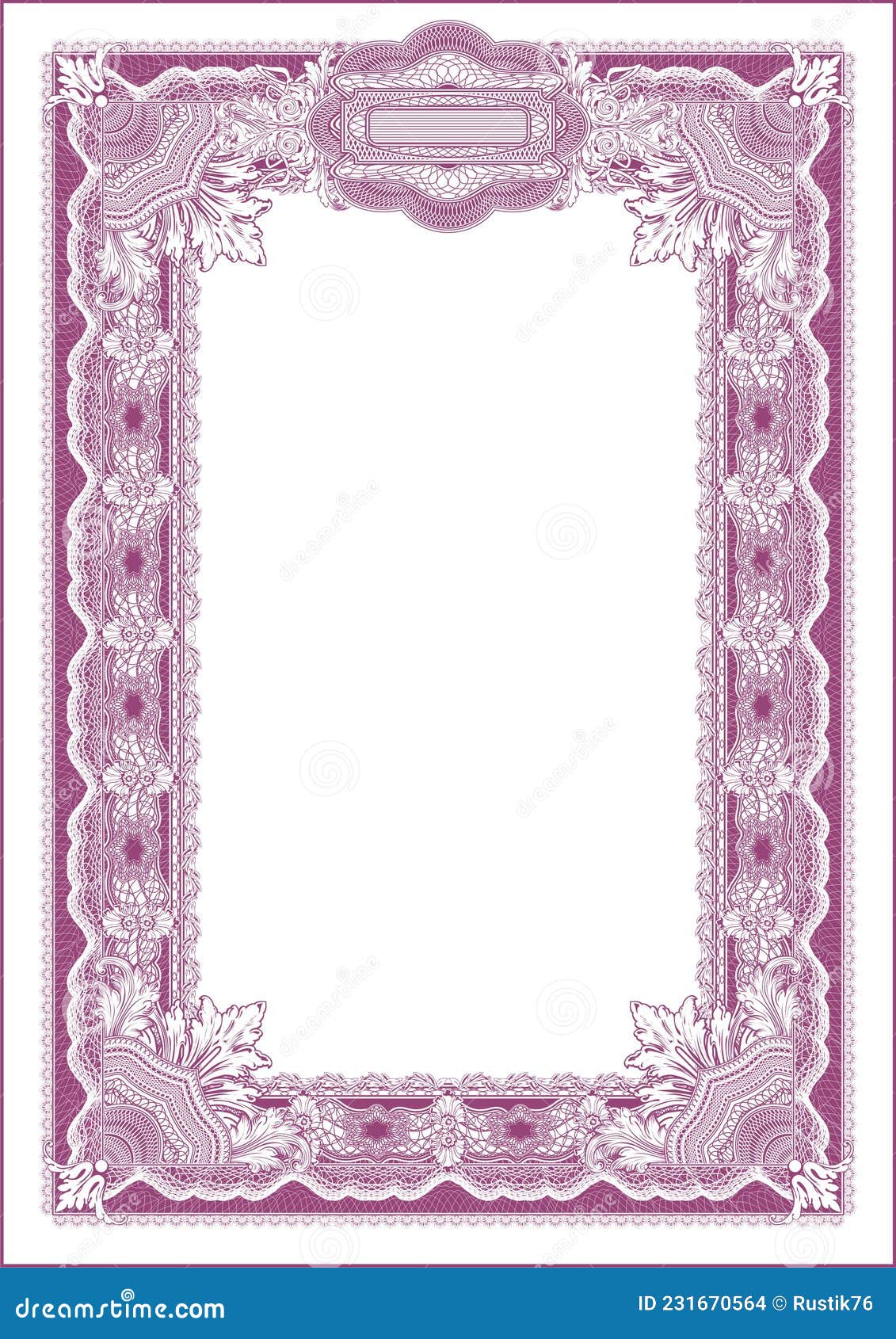 Classic Vertical Certificate Frame Lilac Stock Illustration ...